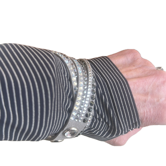 Jewelry | Crystal Studded Leather Wrap Bracelet Snap Closure Nwot Light ...